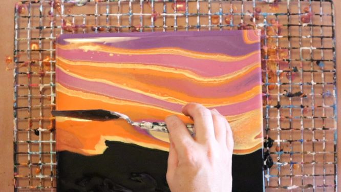 How to Paint a Sunset Painting with Acrylic Pouring - Homebody Hall